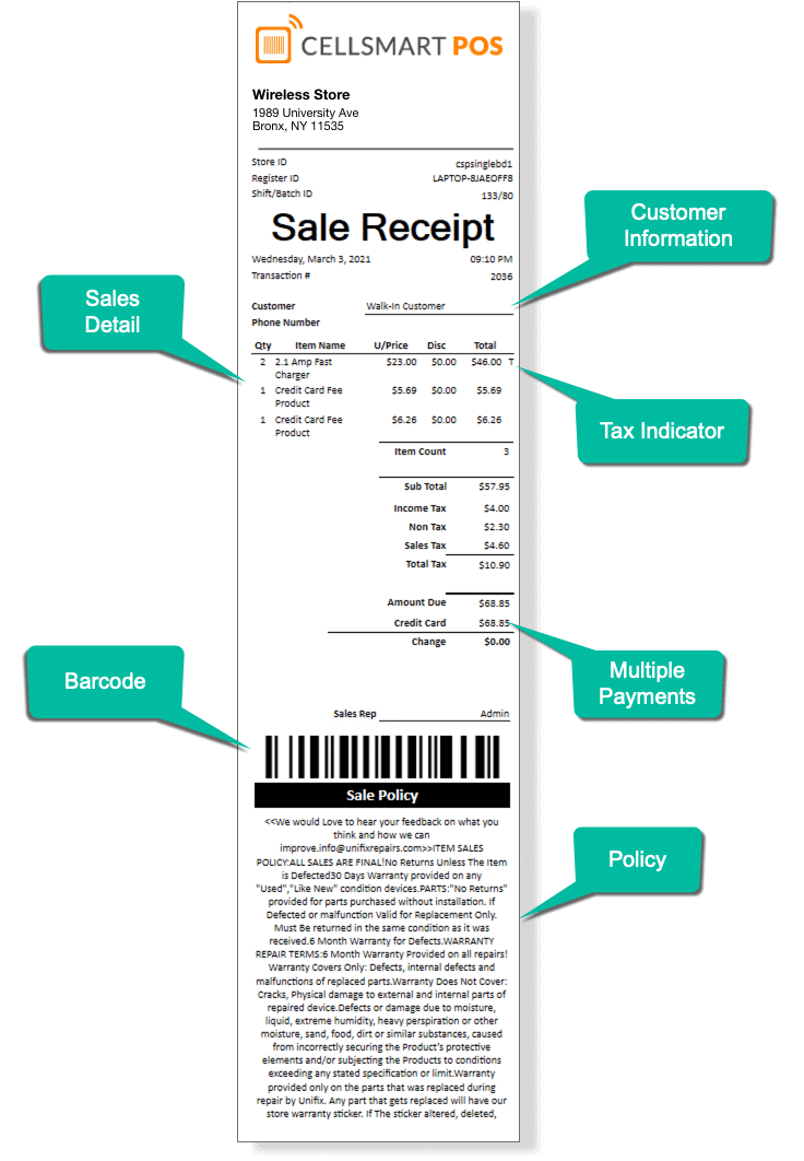 CellSmart POS - Receipts